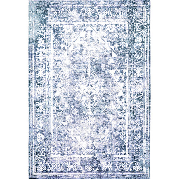 Nicole Miller Tapis bleu marine et ivoire à motif de lierre vieilli pour l'intérieur et l ...